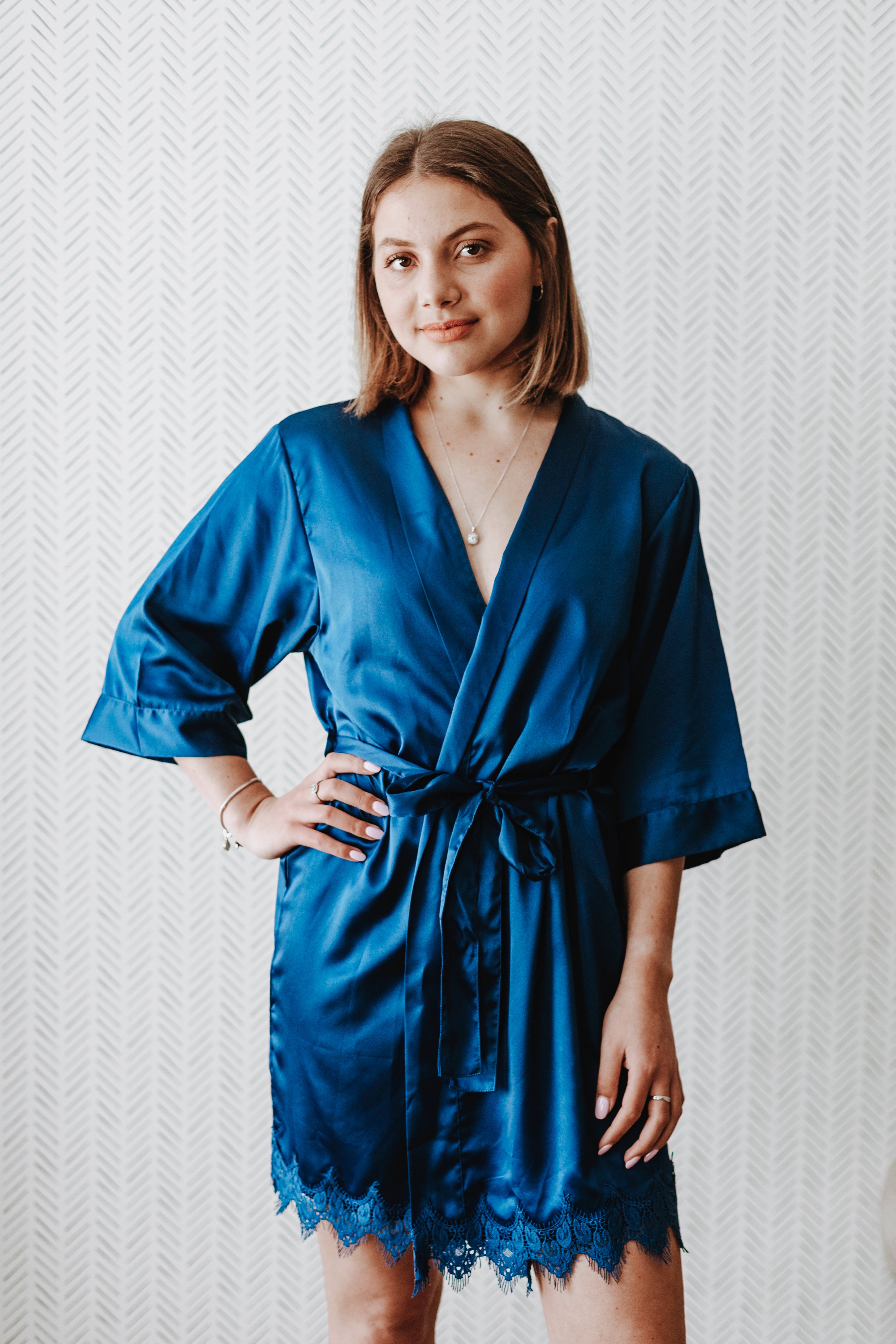 Satin Plain Robe- Sapphire – Love Lace Bridal